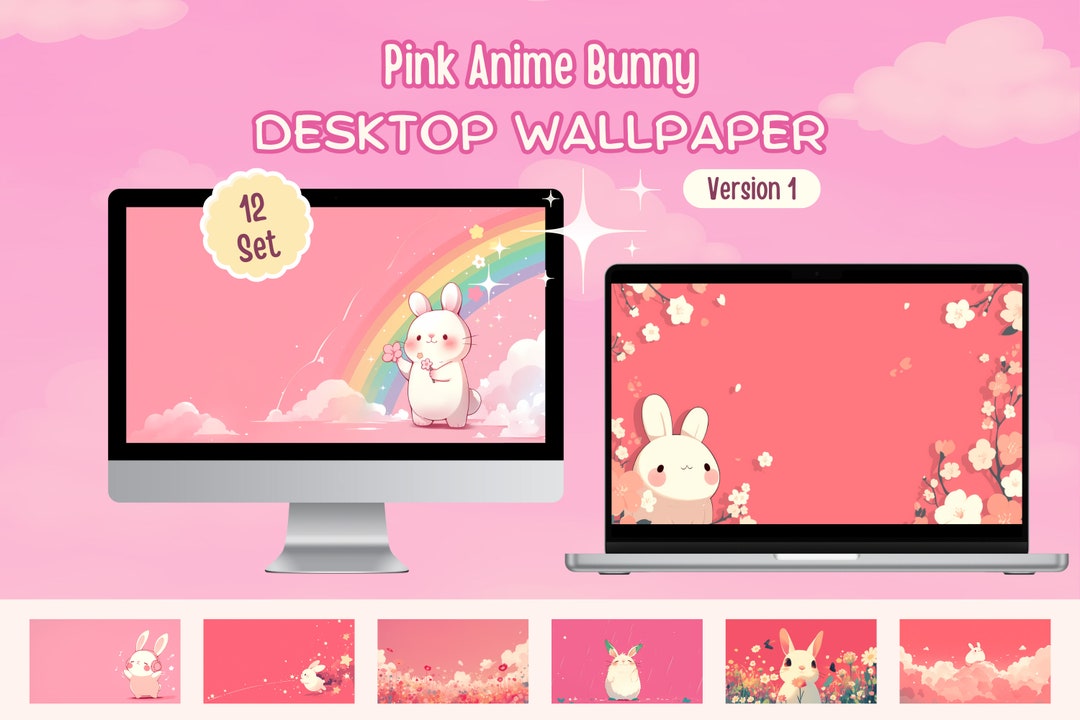 Pink Kawaii Bunny Desktop Wallpaper | 4K Sakura Background Bundle Pack ...