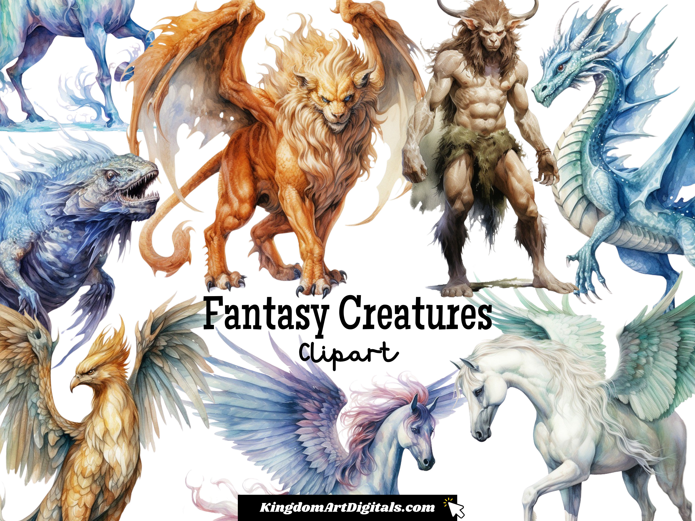 Watercolor Fantasy Creatures Clipart Set PNG |mythical Supernatural ...