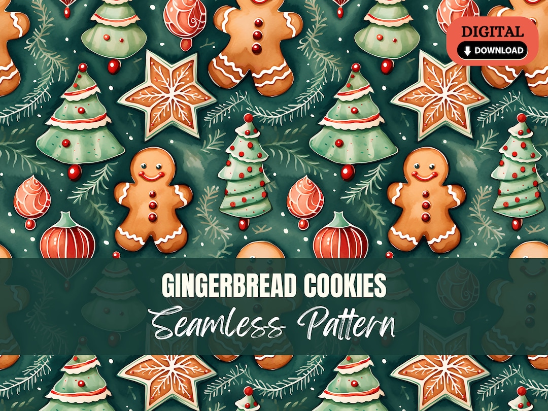 Gingerbread Cookies Christmas Seamless Pattern PNG Dessert Repeat ...