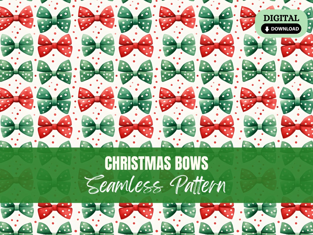 Green and Red Bows Christmas Seamless Pattern PNG Kids Presents Repeat ...
