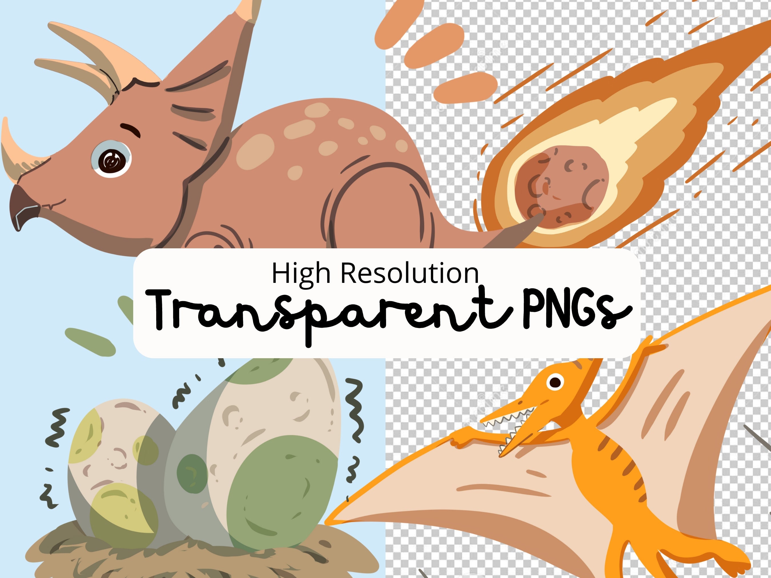 Dinosaur Clipart Set | Digital Download, Handdrawn Clip Art, Hand Drawn ...