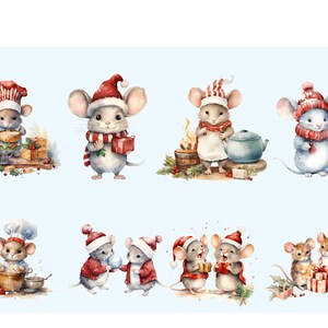 Watercolor Christmas Mice Clipart Set PNG | Winter Mouse Holiday Clip ...