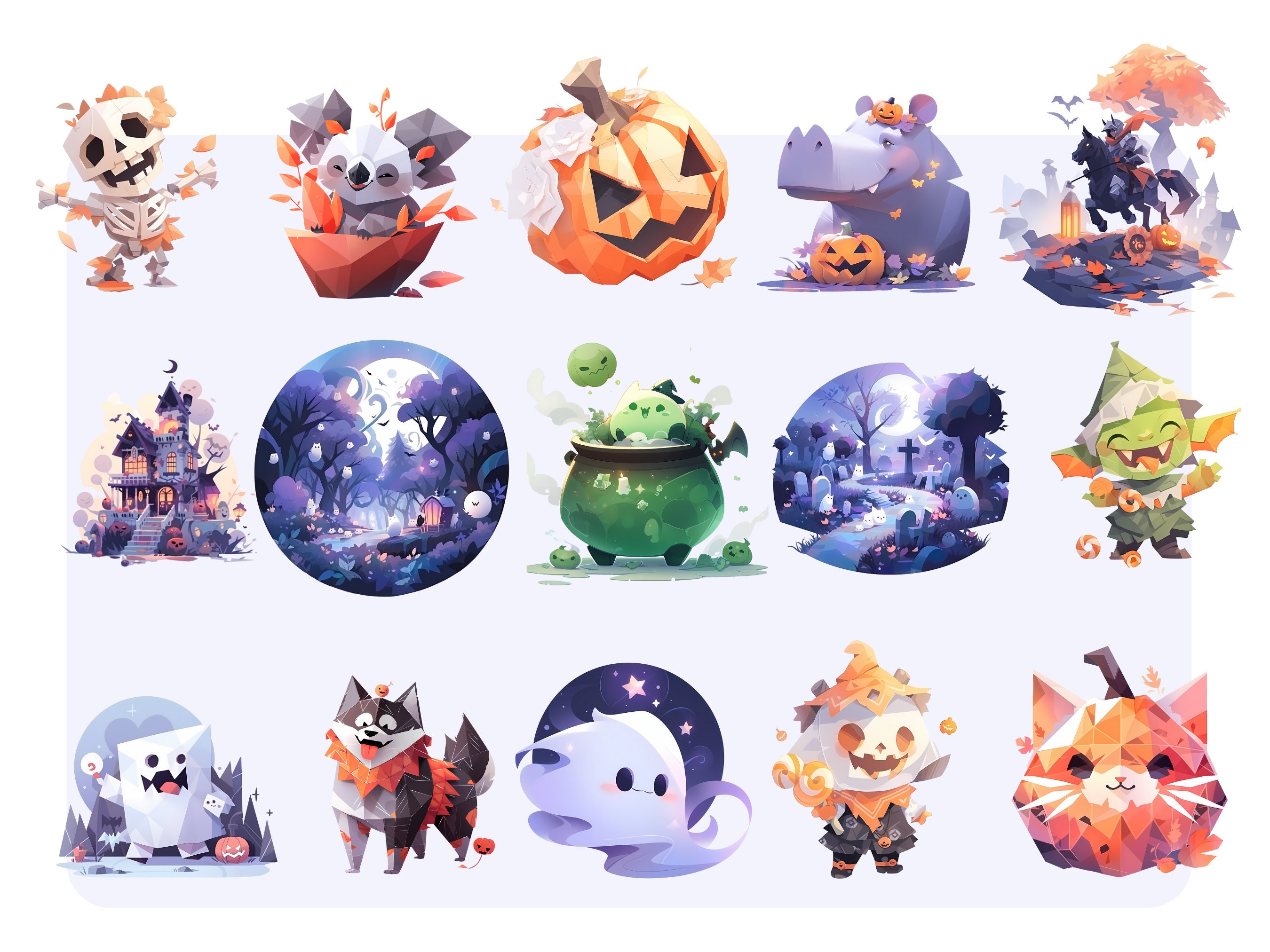 Chibi Low Poly Halloween Clipart Set PNG | Halloween Party Anime Manga ...