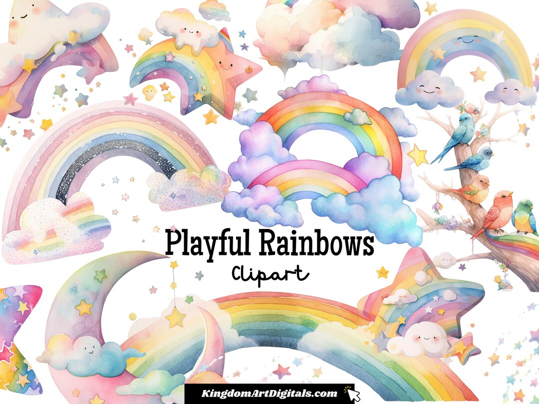 Watercolor Rainbows Clipart Set PNG | Kids Girls Bedroom Decal Stars ...