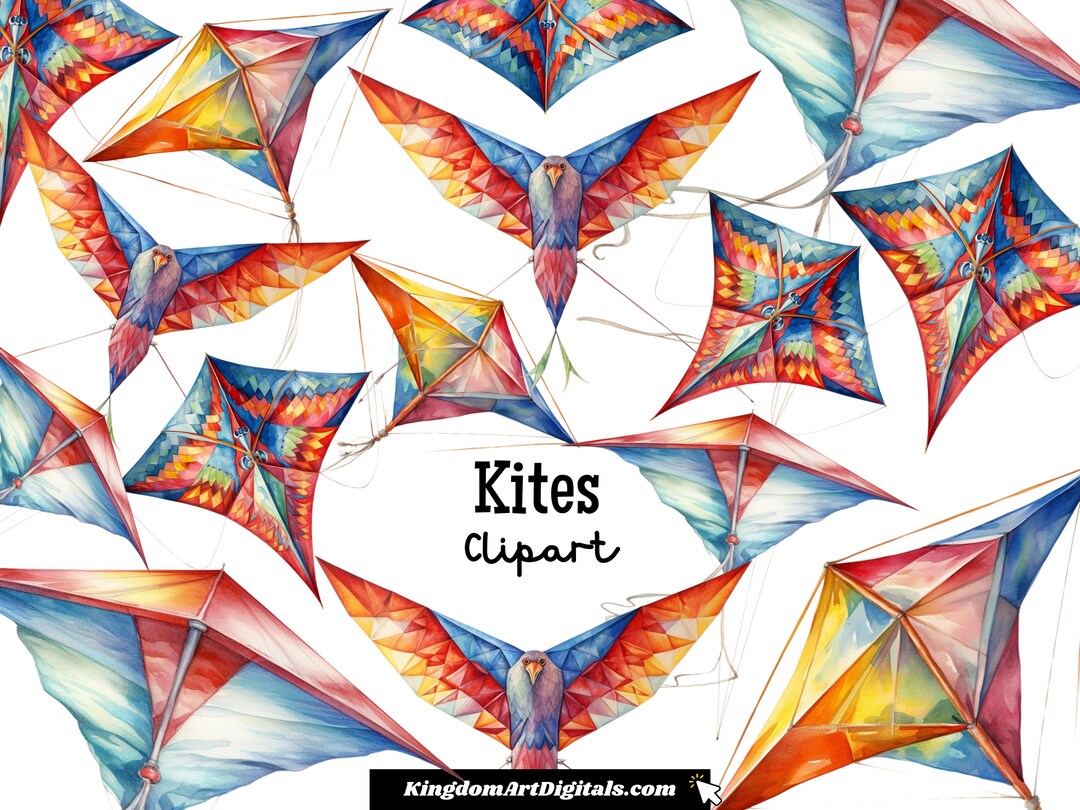 Kites Clipart Set PNG | Flying Colorful Painted Kites, Sunny Windy ...