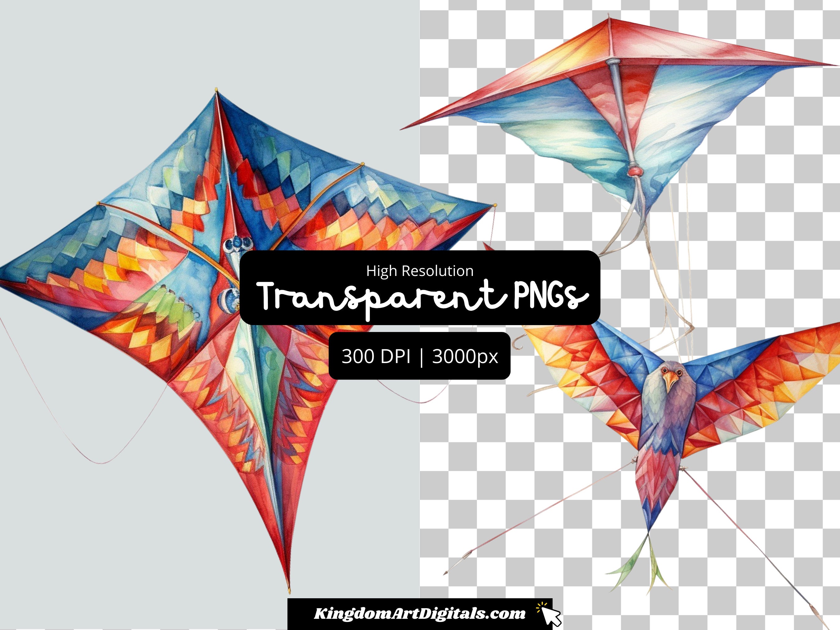 Kites Clipart Set PNG | Flying Colorful Painted Kites, Sunny Windy ...