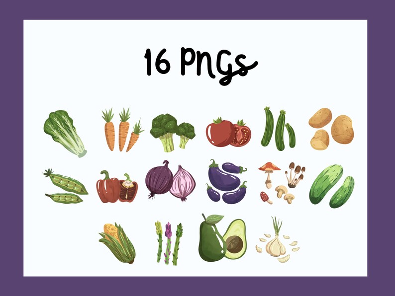 Vegetables Clipart Set PNG Healthy Food Veggie Garden - Etsy