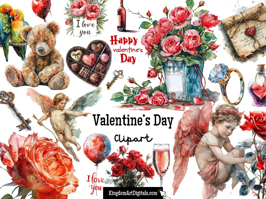 Watercolor Valentine's Day Clipart Set | Digital Download, Love PNG ...