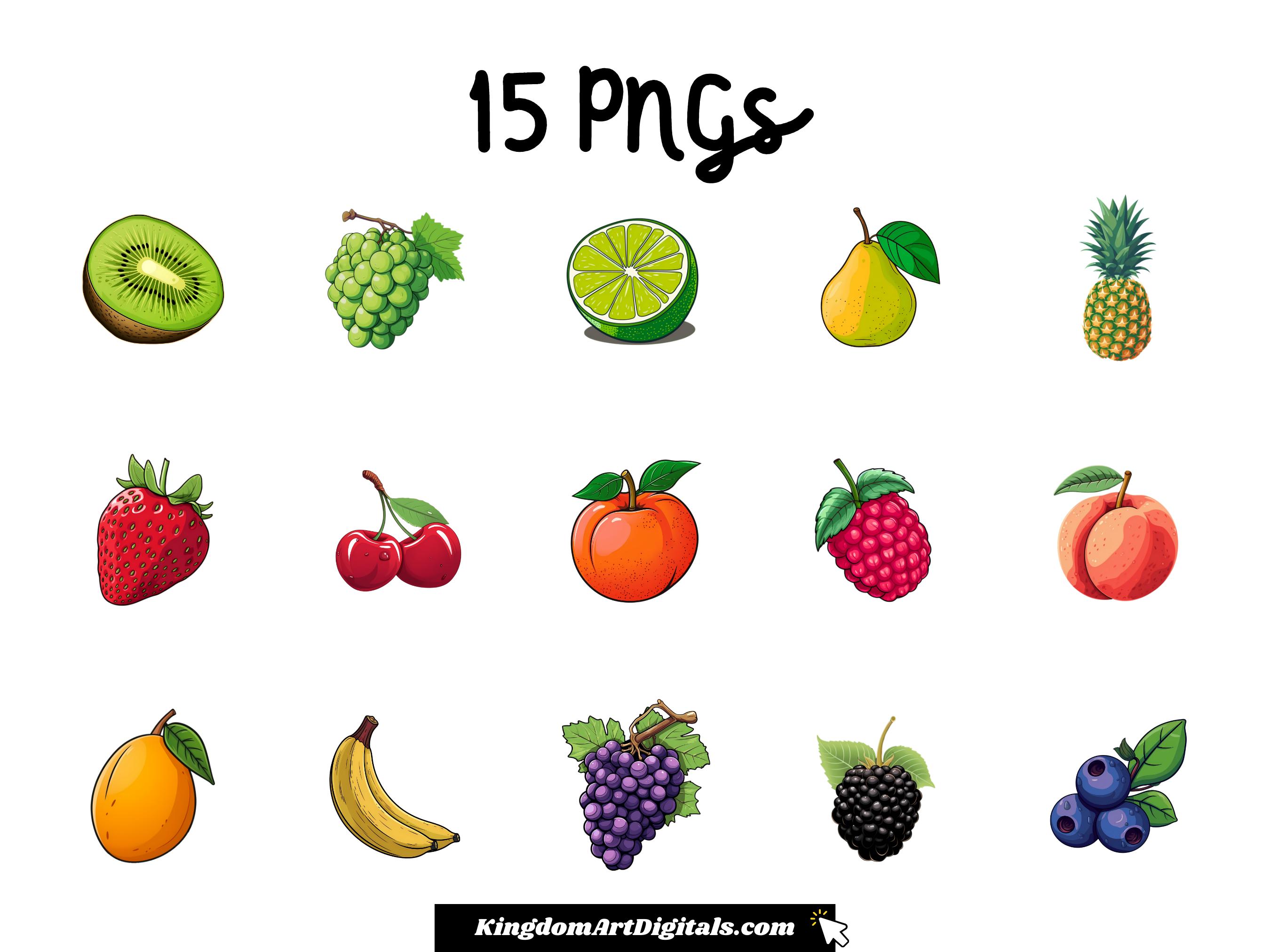 Fruits Illustration Clipart Set PNG | Watermelon Pineapple Tropical ...