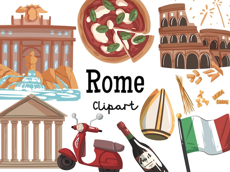 Rome Italy Clipart Set PNG Vacation Summer Travel Adventure - Etsy