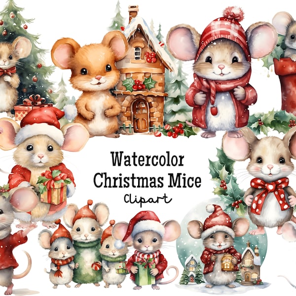 Christmas Mice Illustration Clip Art - Etsy