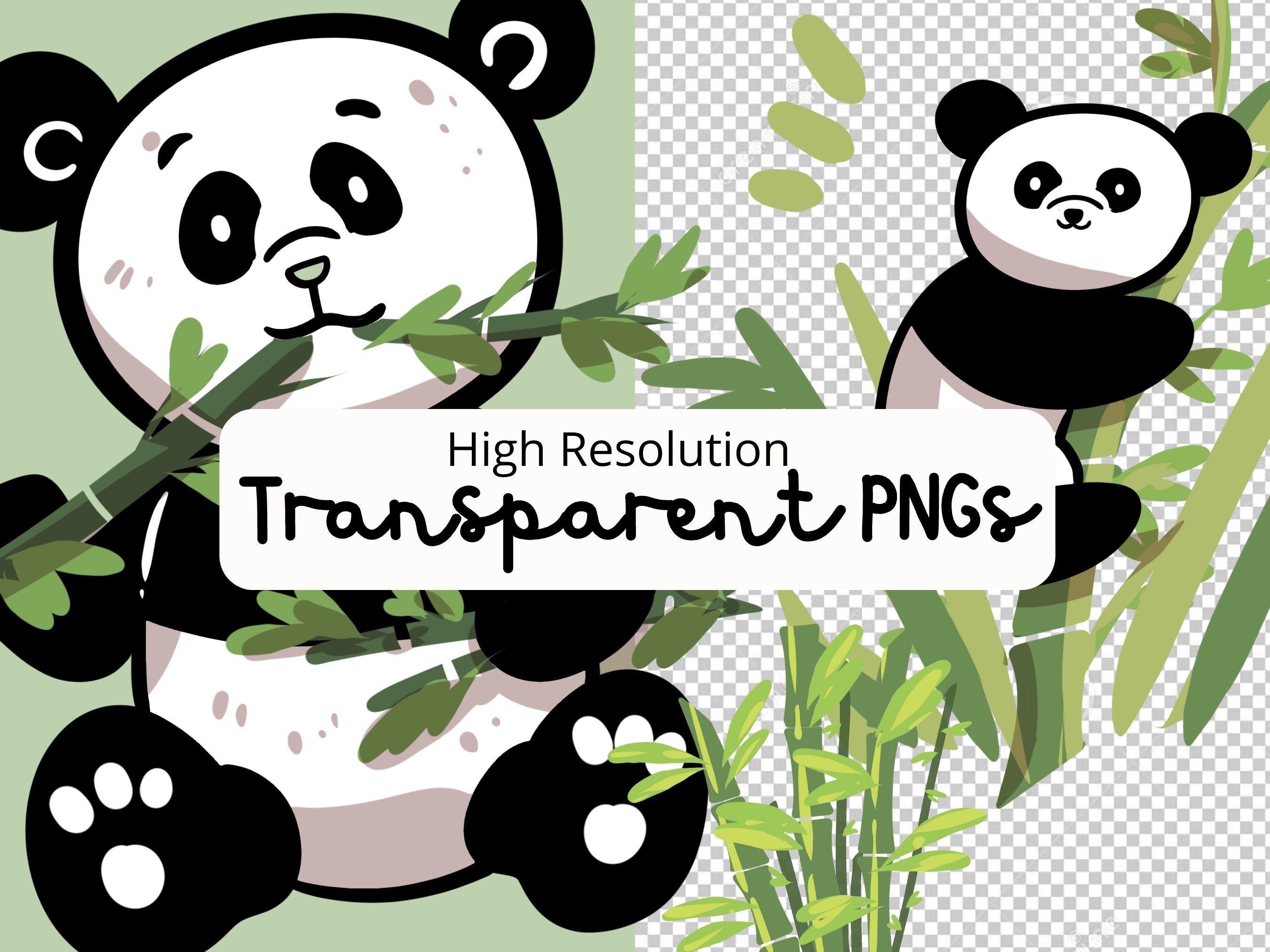 Panda Clipart Set | Digital Download, Cute Panda PNG Bundle, Handdrawn ...
