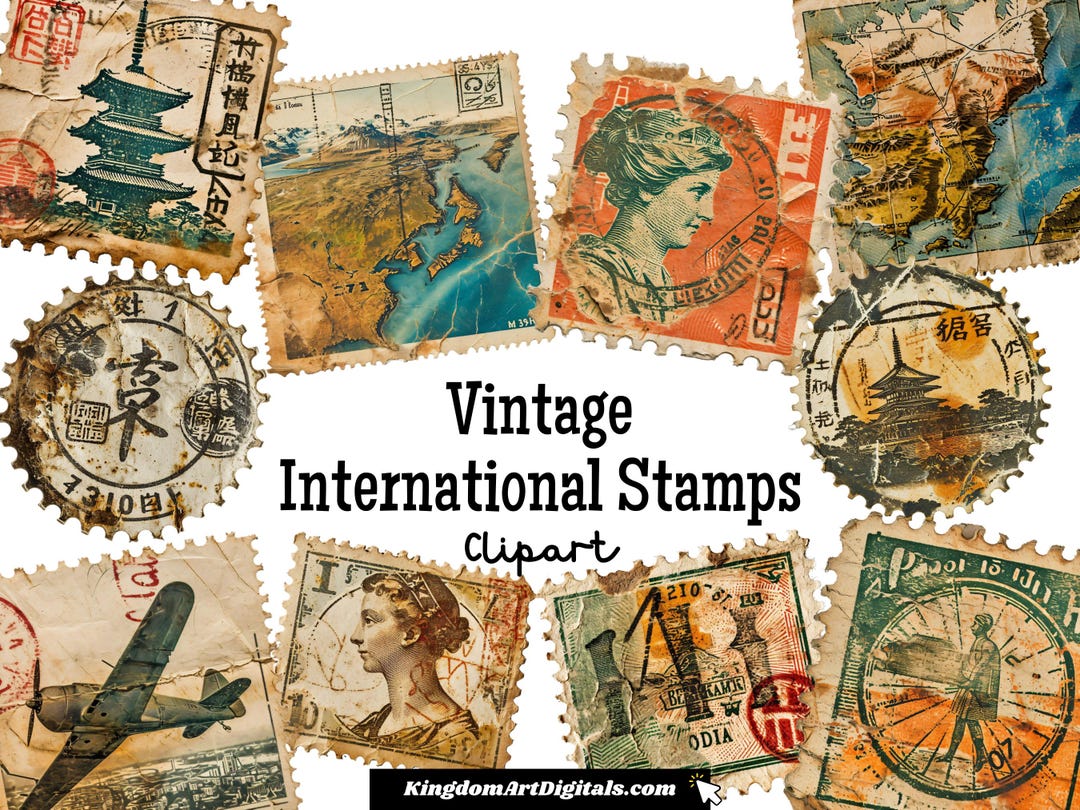 Vintage International Stamps - Photograph Clipart Set PNG | Ephemera ...