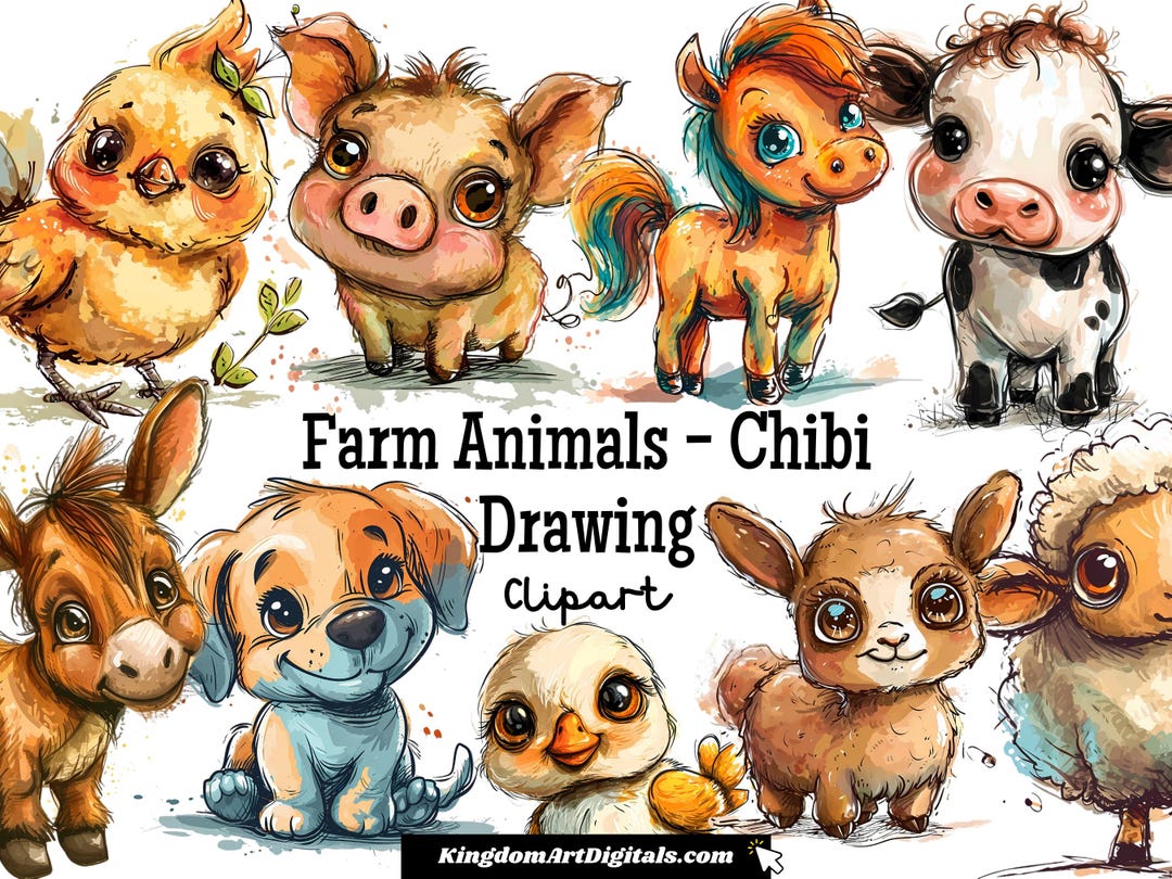 Farm Animals - Chibi Drawing Clipart Set PNG | Livestock Barnyard Pig ...