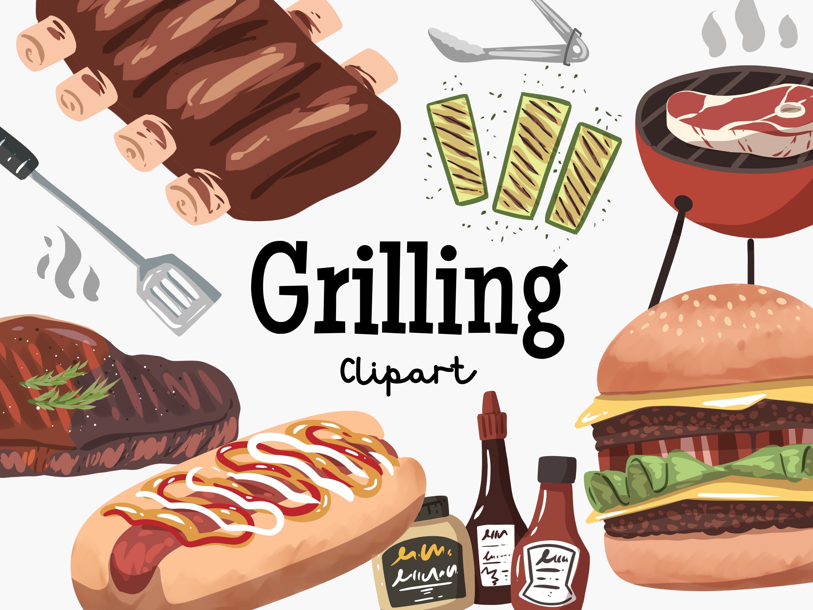 Grilling Clipart Set PNG | BBQ Party Barbecue Meat Picnic Hot Dogs ...
