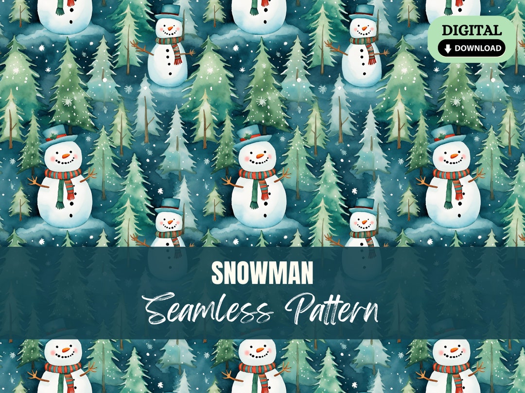 Snowman Christmas Seamless Pattern PNG Winter Snow Snowflakes Repeat ...