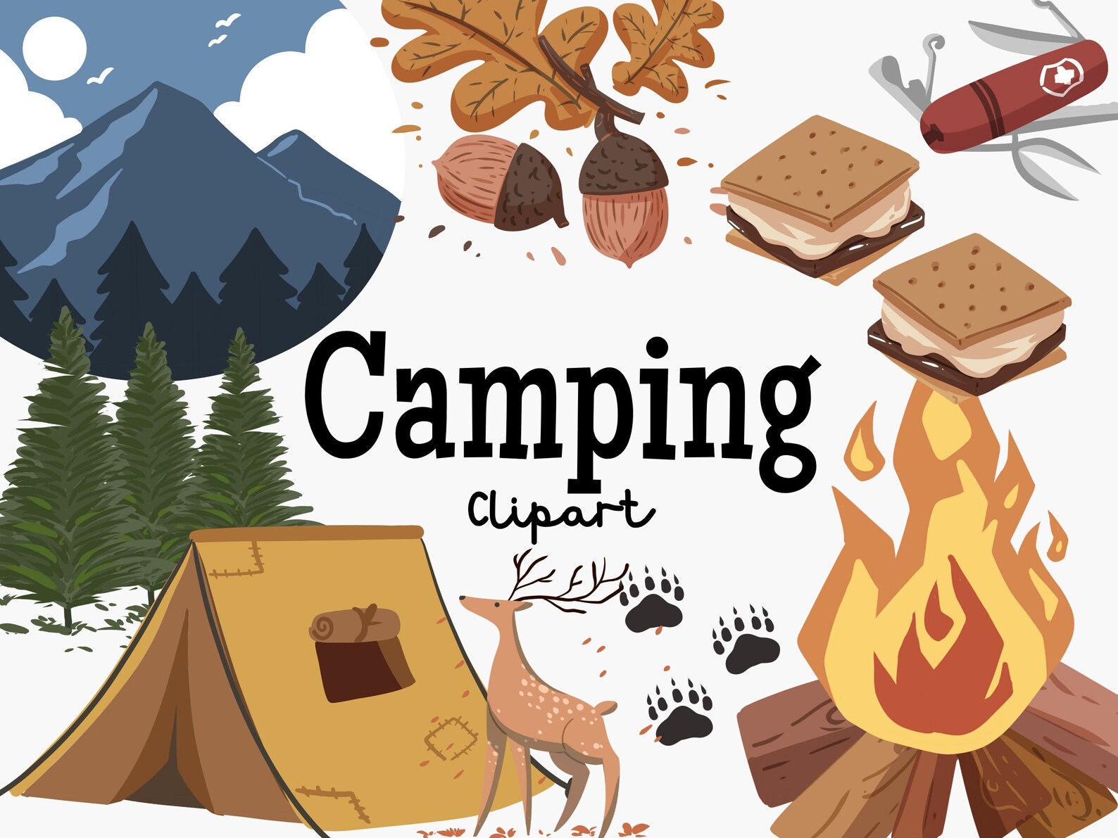 Camping Clipart Set PNG Hiking Wilderness Outdoors Vacation - Etsy