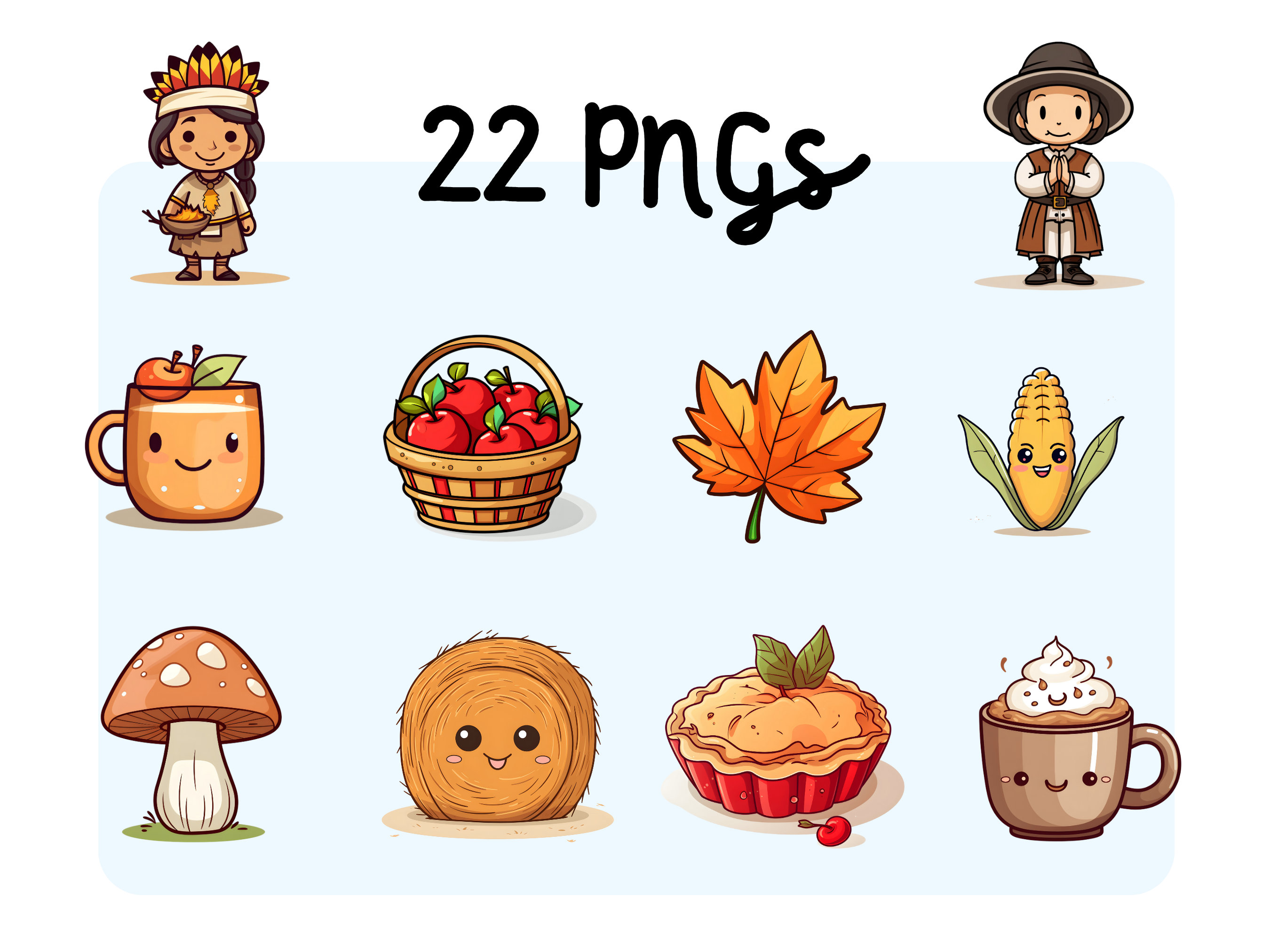 Fall Icons Clipart Set PNG | Autumn Thanksgiving Turkey Leaves Pumpkin ...