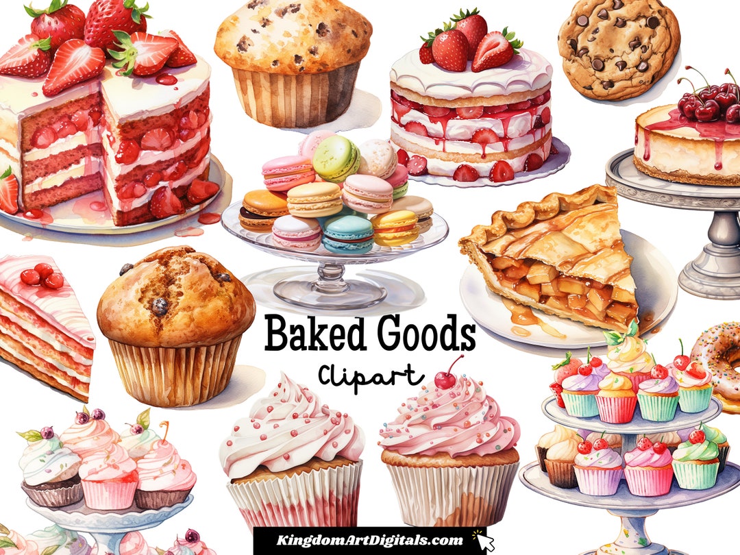 Watercolor Baked Goods Clipart Set | Sweet Doughnuts, Cookies, Breads ...