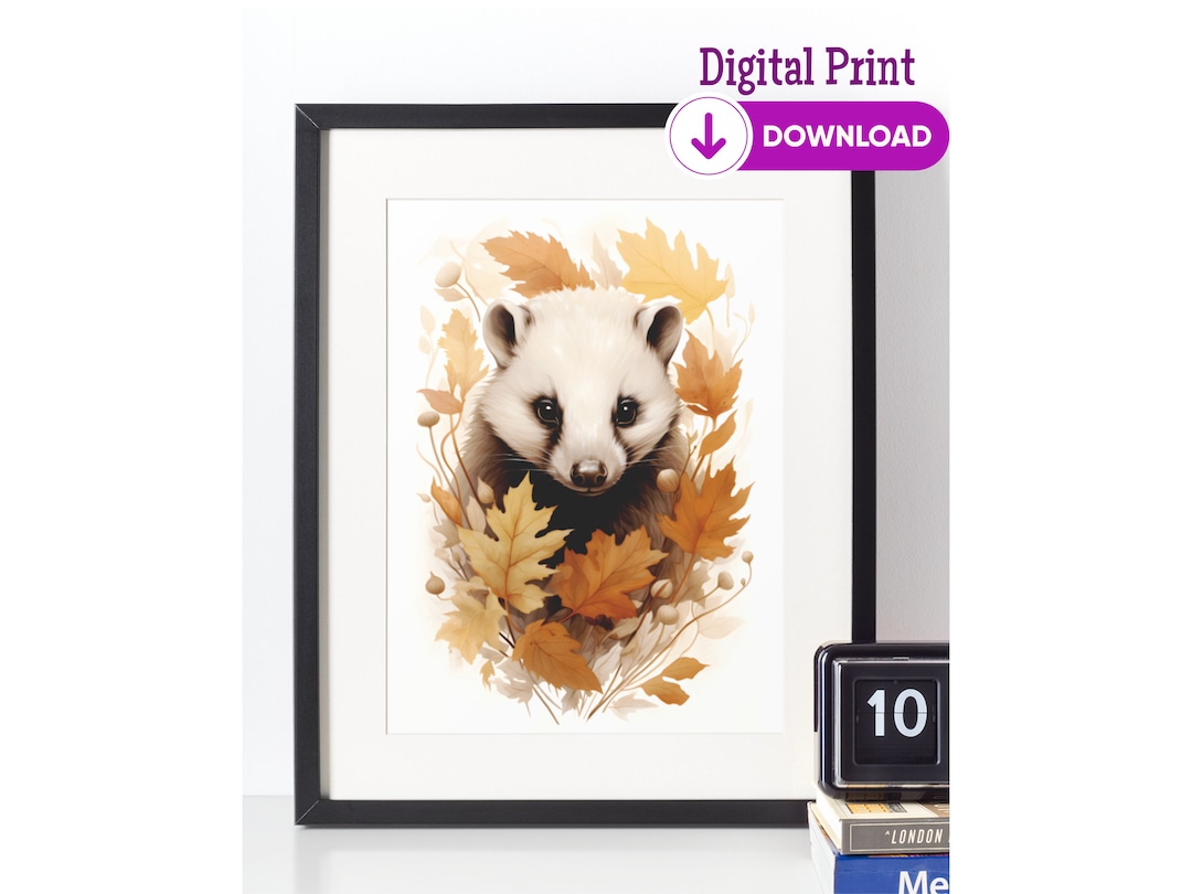 Watercolor Autumn Badger Digital Print PNG | Fall Leaves Digital Decor ...