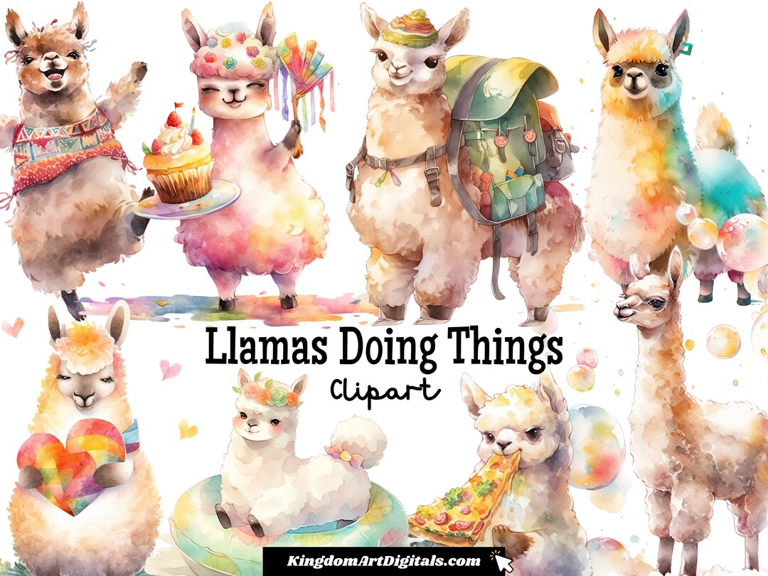 Llamas Doing Things Clipart Set PNG | Cute Fun Playful Animal Creative ...