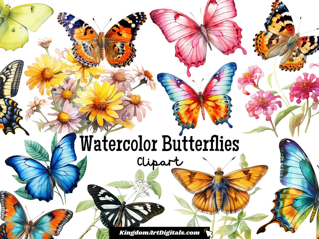 Watercolor Butterflies Clipart Set PNG | Enchanting Beautiful Insects ...