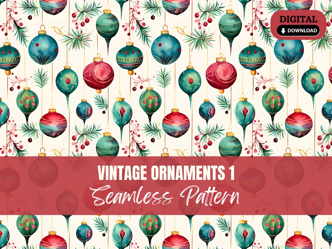 Vintage Christmas Ornaments Seamless Pattern PNG Glass Bulbs Repeat ...