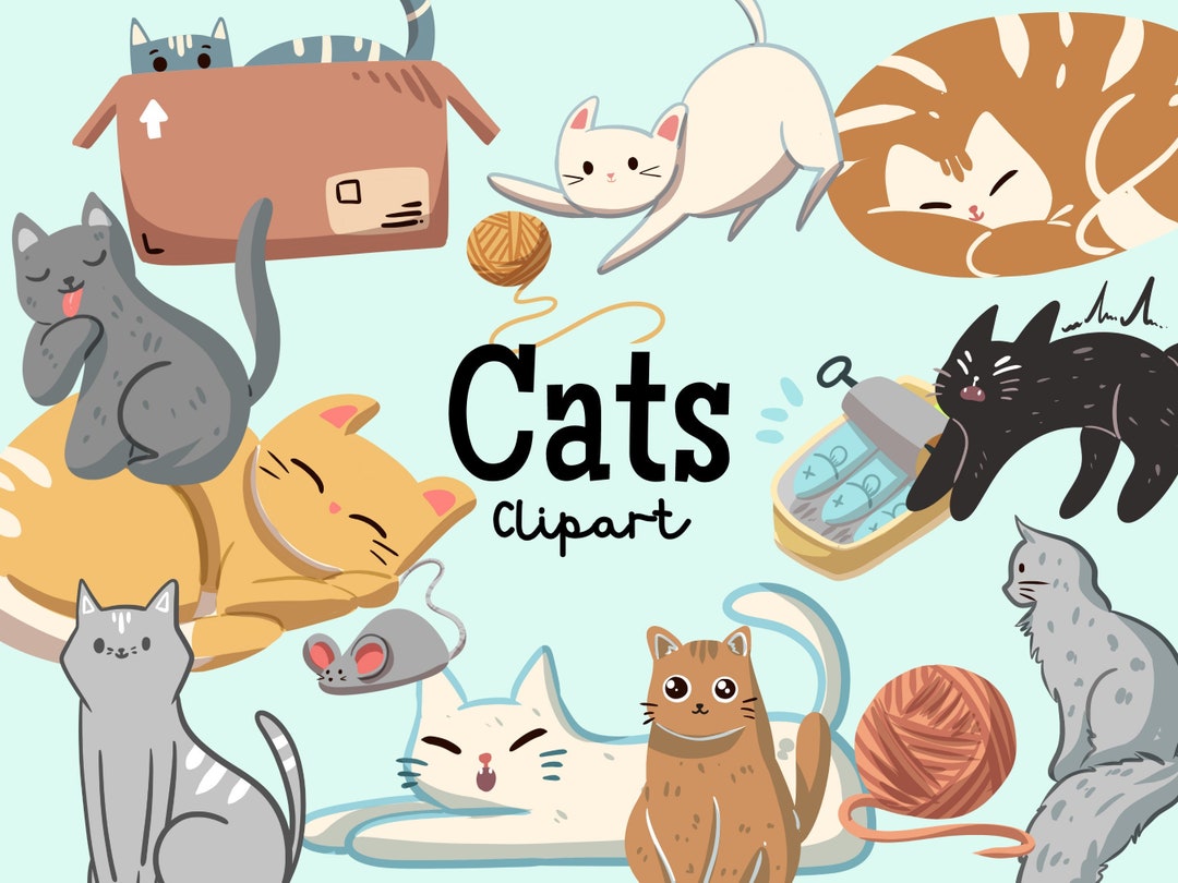 Cats Clipart Set Cute Kitty Kawaii Kitten Pussy Cat - Etsy