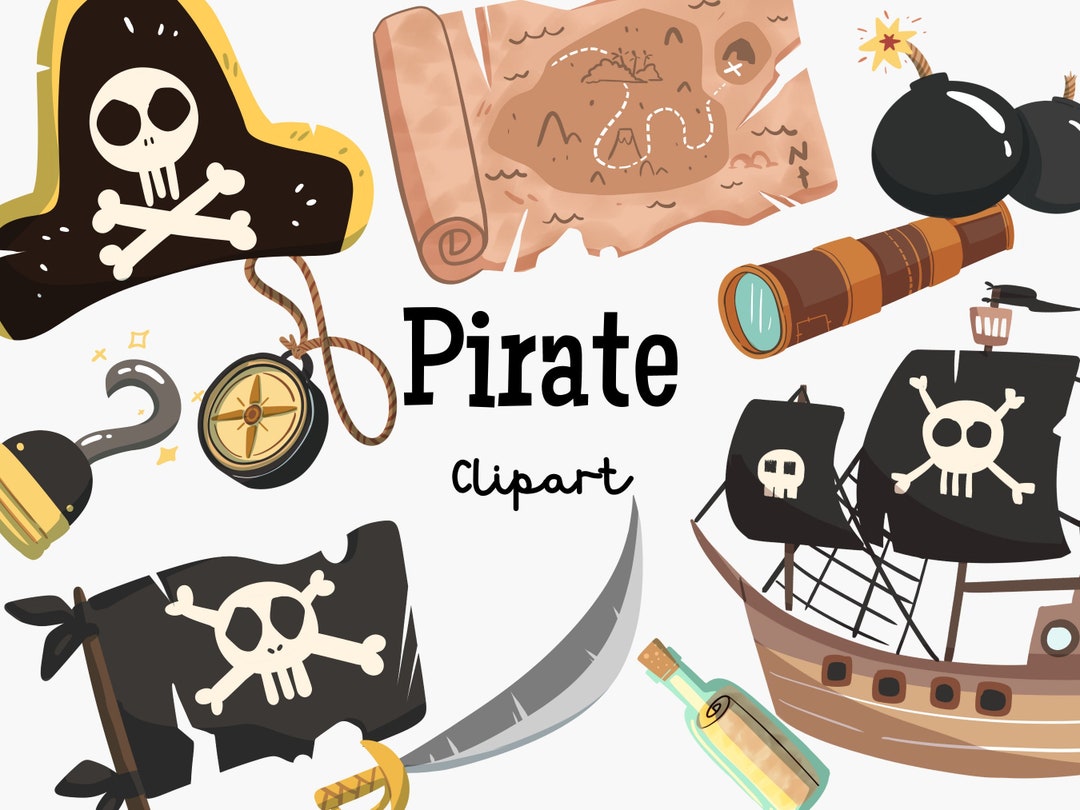Pirate Clipart Set PNG | Pirate Party Invitations, Birthday Black Ship ...