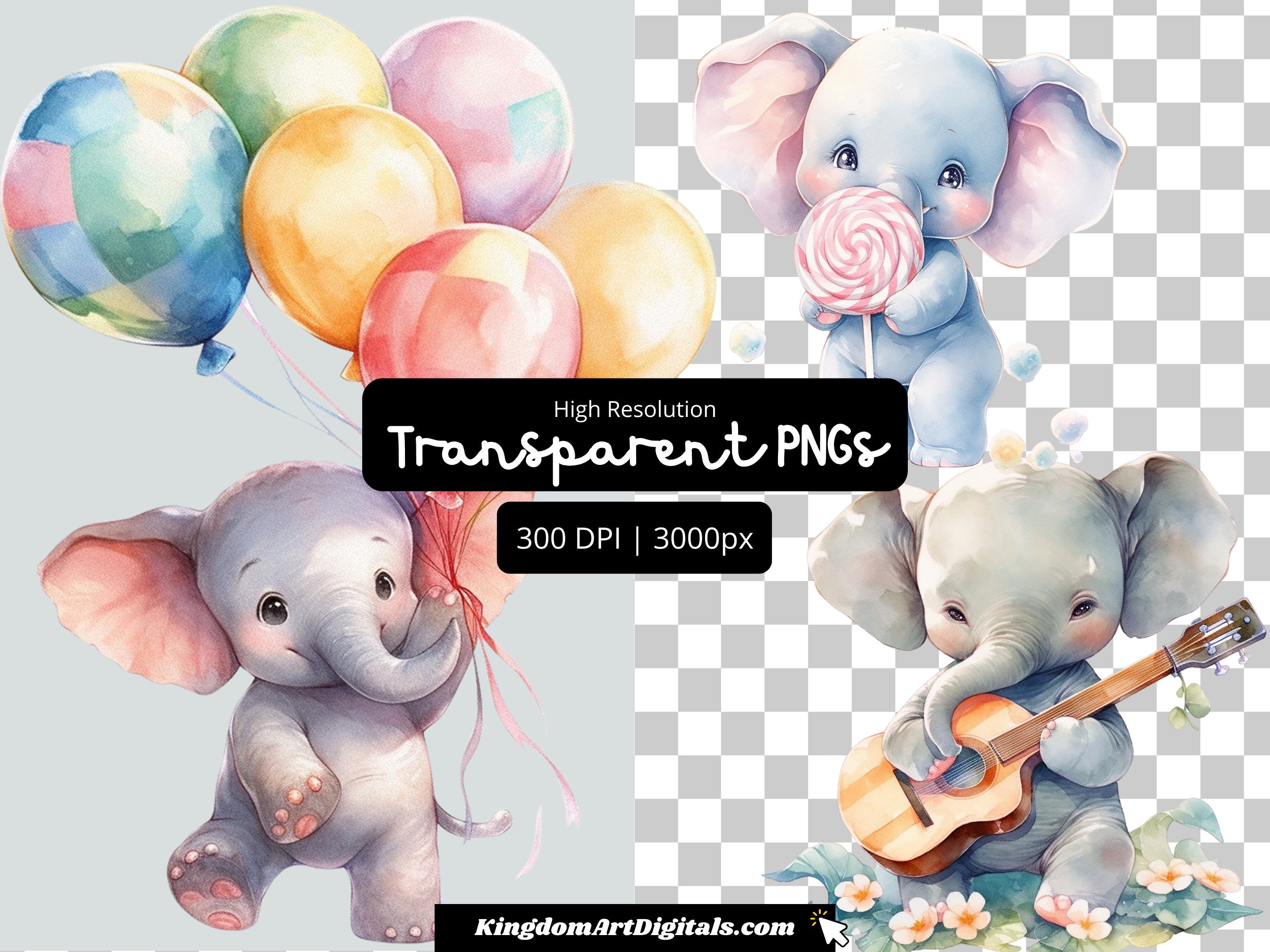 Chibi Elephant Clipart Set PNG | Kawaii Fun Animals Nature Safari ...