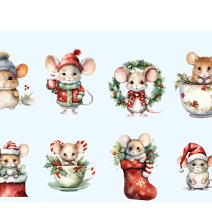 Watercolor Christmas Mice Clipart Set PNG | Winter Mouse Holiday Clip ...