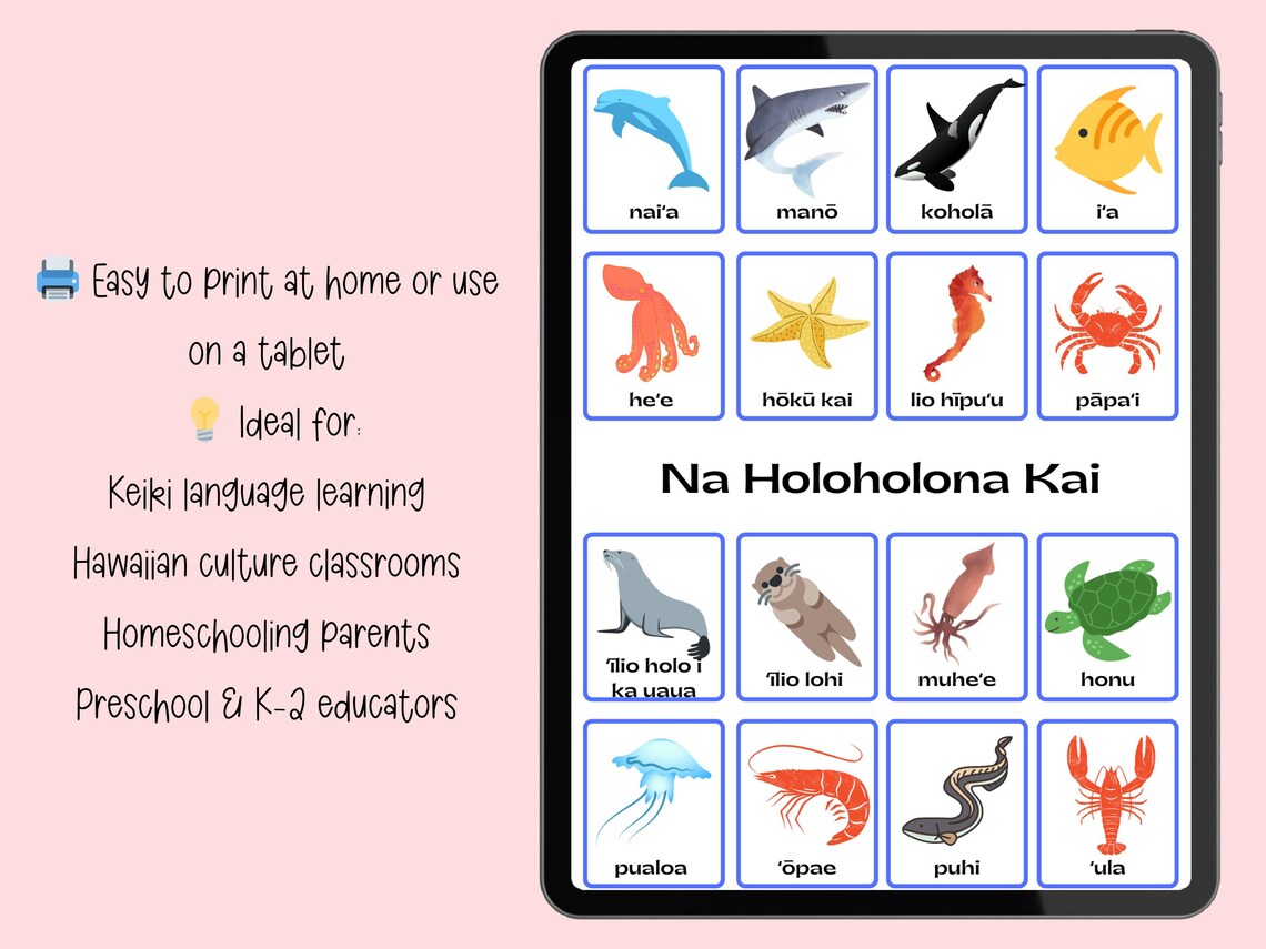 ʻŌlelo Hawaiʻi Sea Creatures Flashcards | Hawaiian Language Printable ...