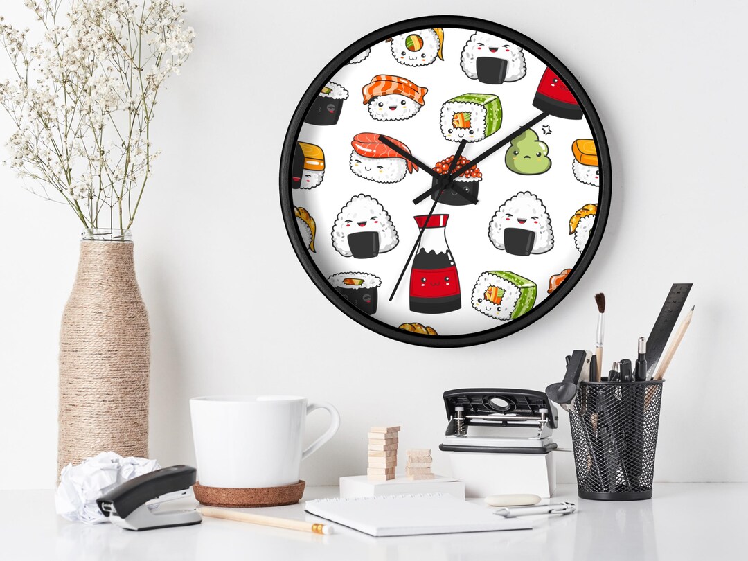 Kawaii Sushi Clock Cute Sushi Roll Wall Clock for Kitchen & Dining Room ...
