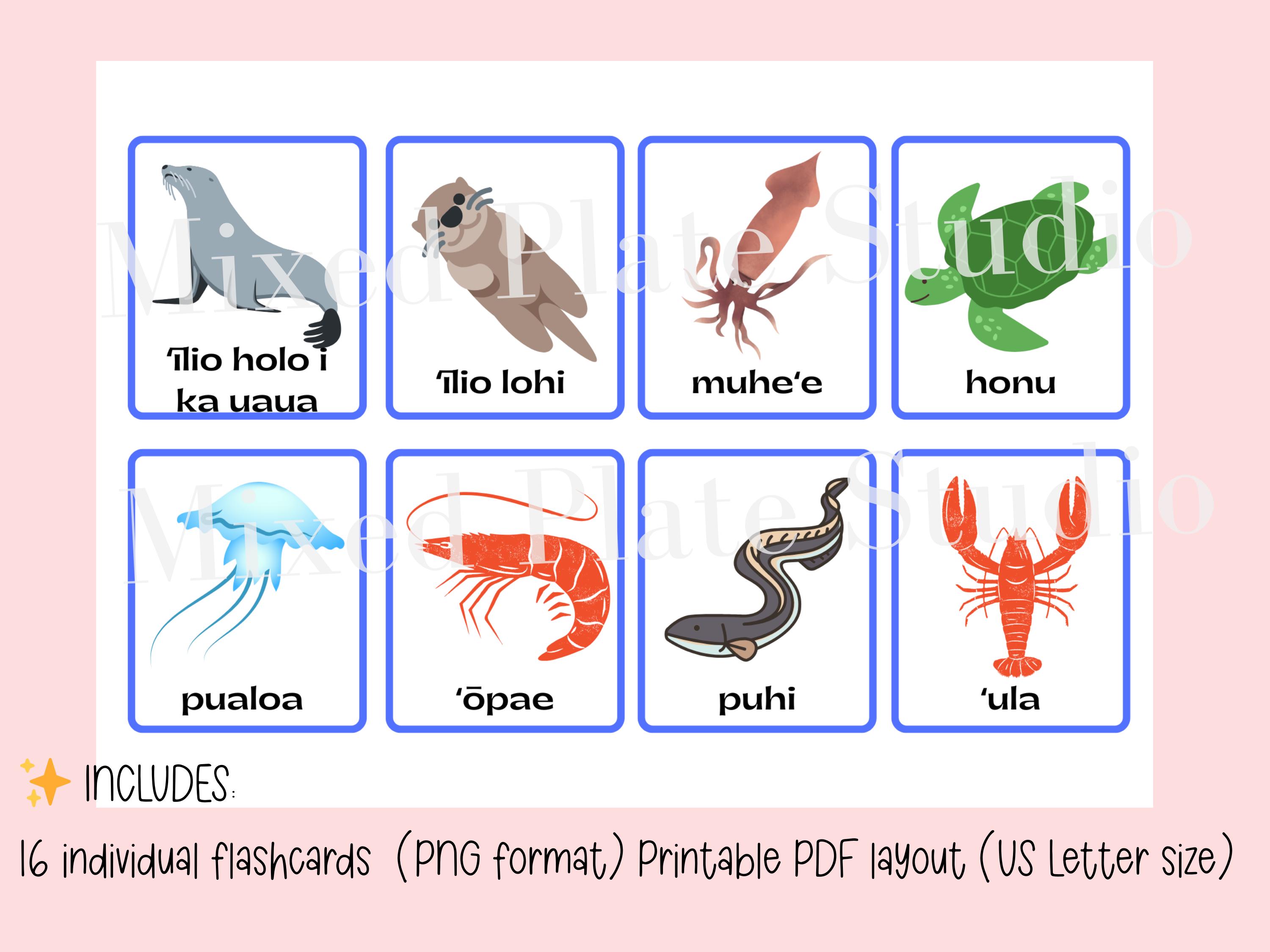 ʻŌlelo Hawaiʻi Sea Creatures Flashcards | Hawaiian Language Printable ...