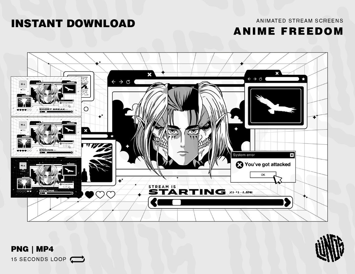 Anime Animated Stream Screens Package / Anime Freedom / Twitch Overlay ...
