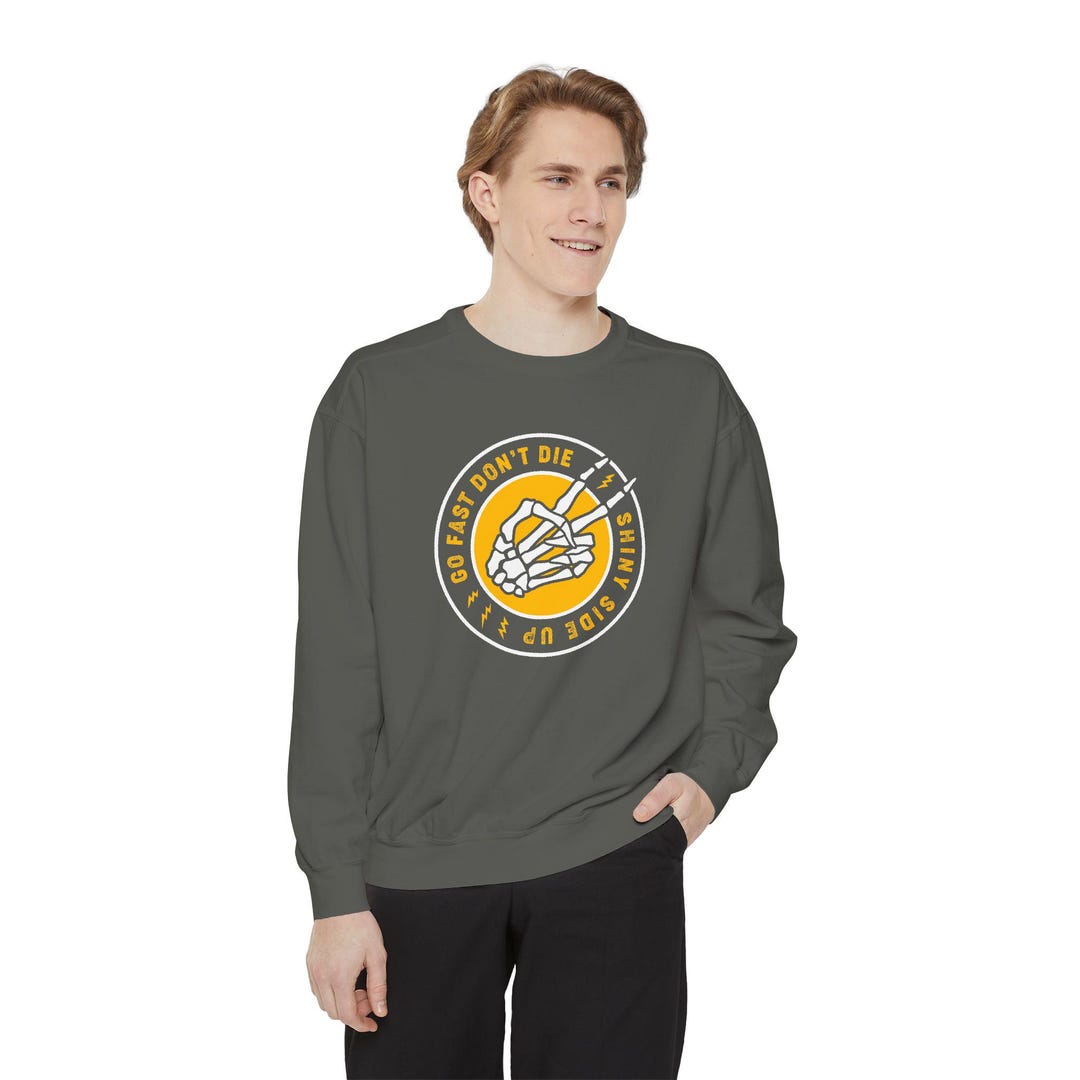 Skeleton Two-finger Wave Garment-dyed Sweatshirt, Motorcyclist Biker ...
