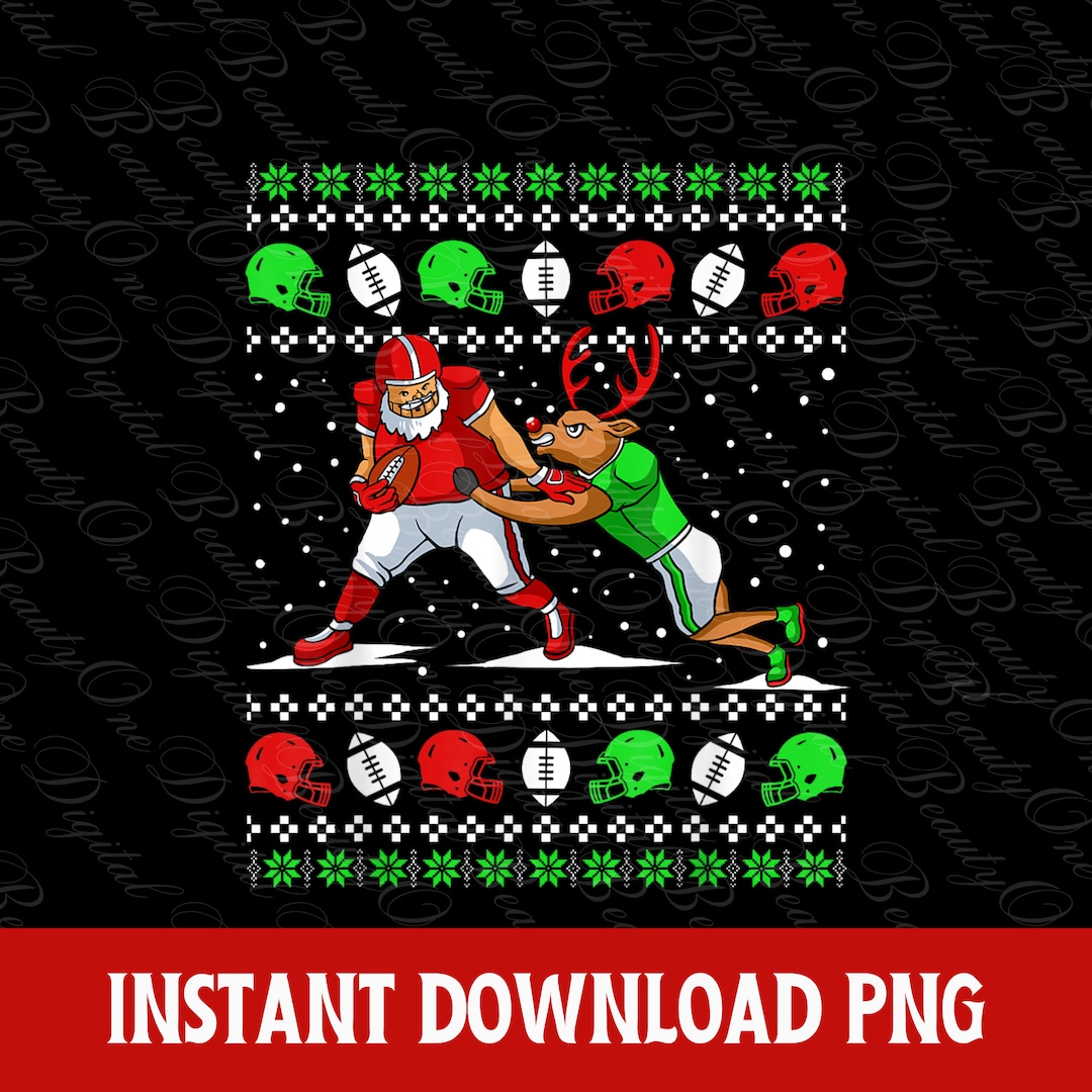 Football Player Reindeer Ugly Christmas Pajama Funny X-mas PNG File ...