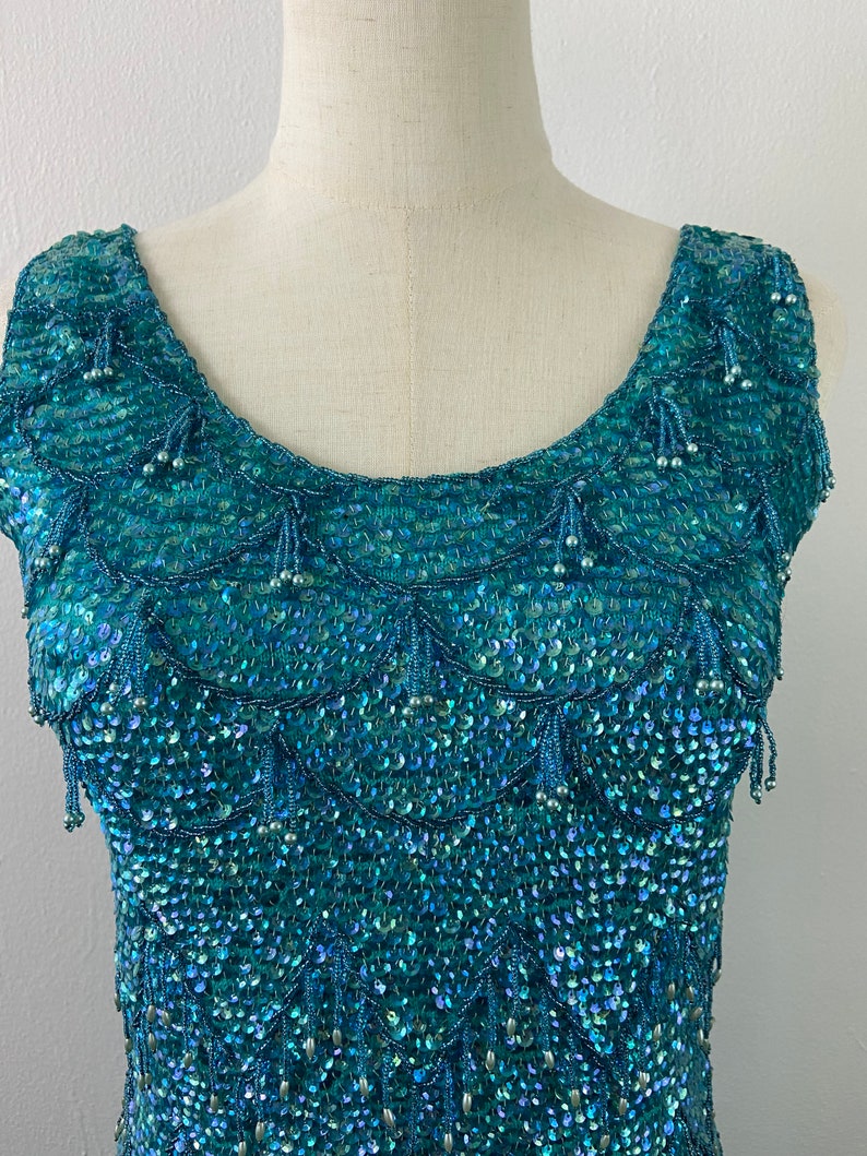 Vintage 60s Agua Marine Turquoise Sleeveless Embellished - Etsy