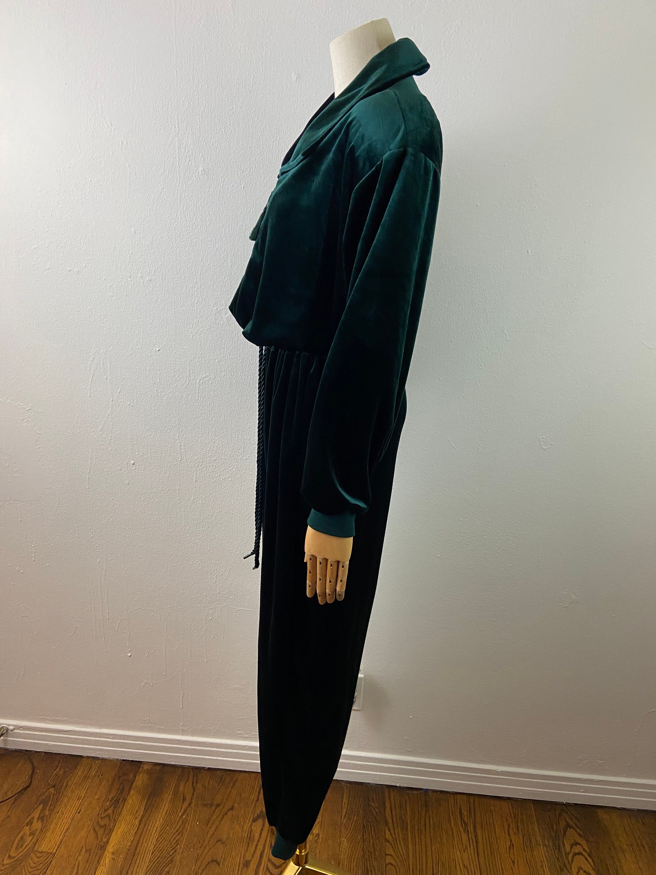 Vintage 90s Green Velvetier Long Sleeves Zipper Front Jumpsuit BY ...