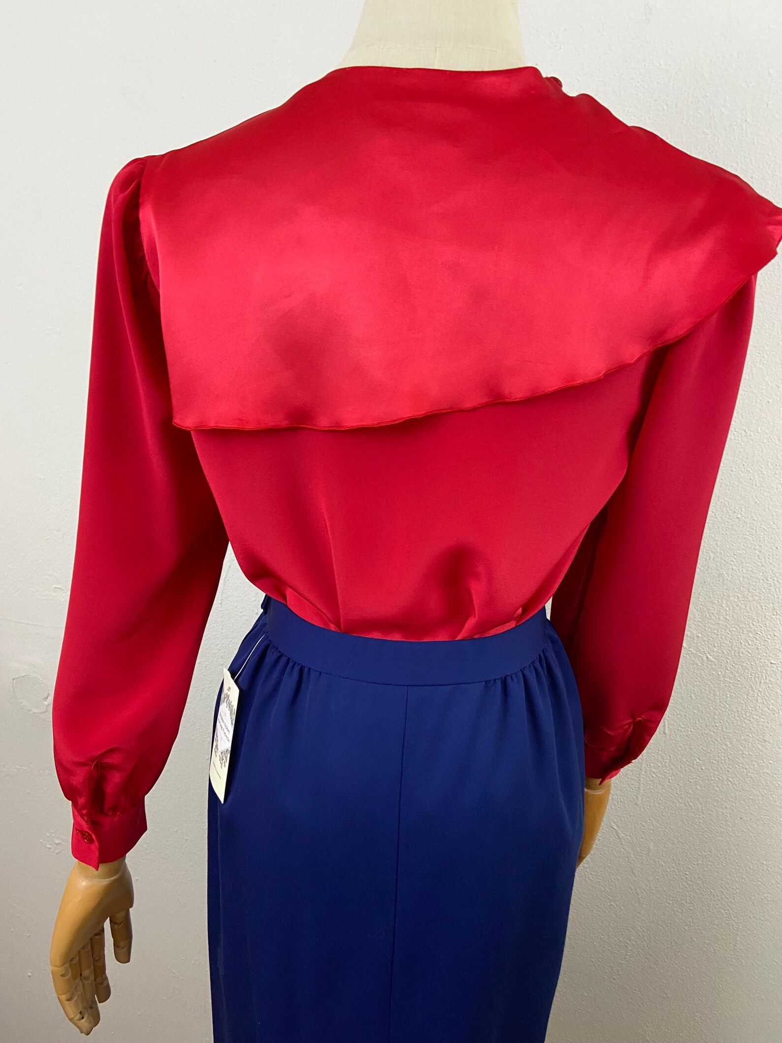 Vintage 80s Elegant Two Tone of Red Fabric Collarless With Cross ...