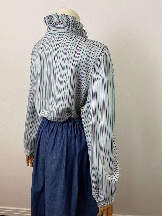 Vintage 70s Grey With Colors Stripe And Ruffle High C… - Gem