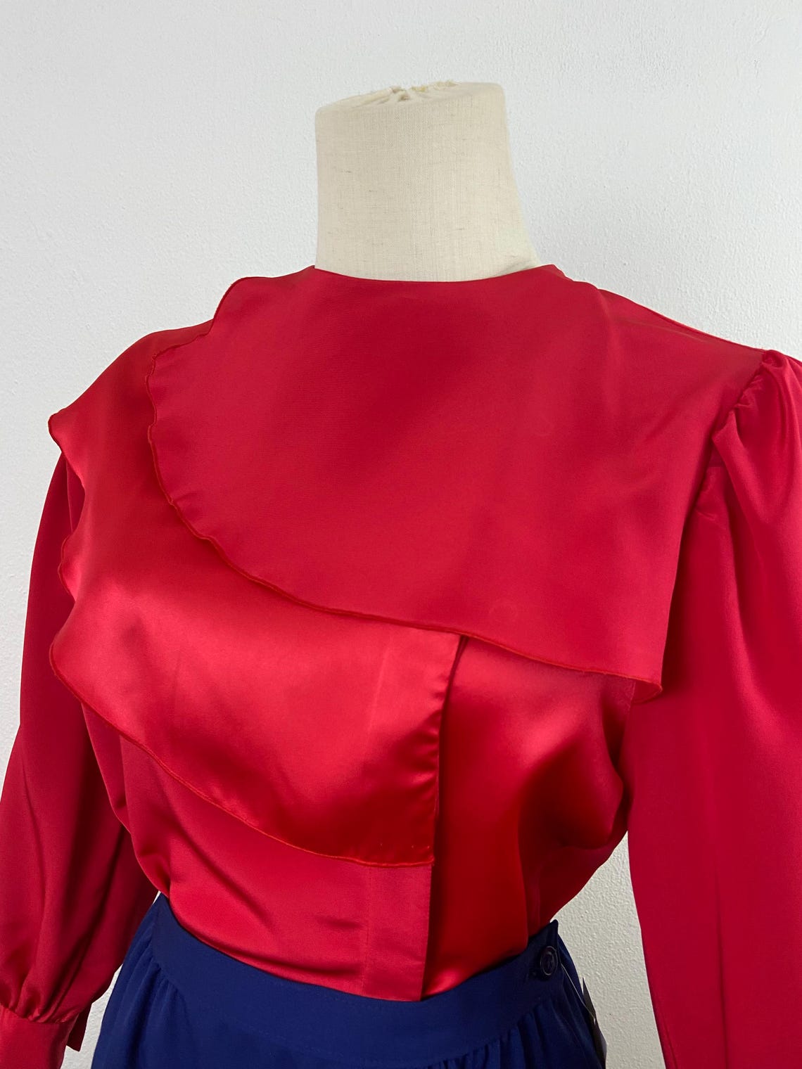 Vintage 80s Elegant Two Tone of Red Fabric Collarless With Cross ...