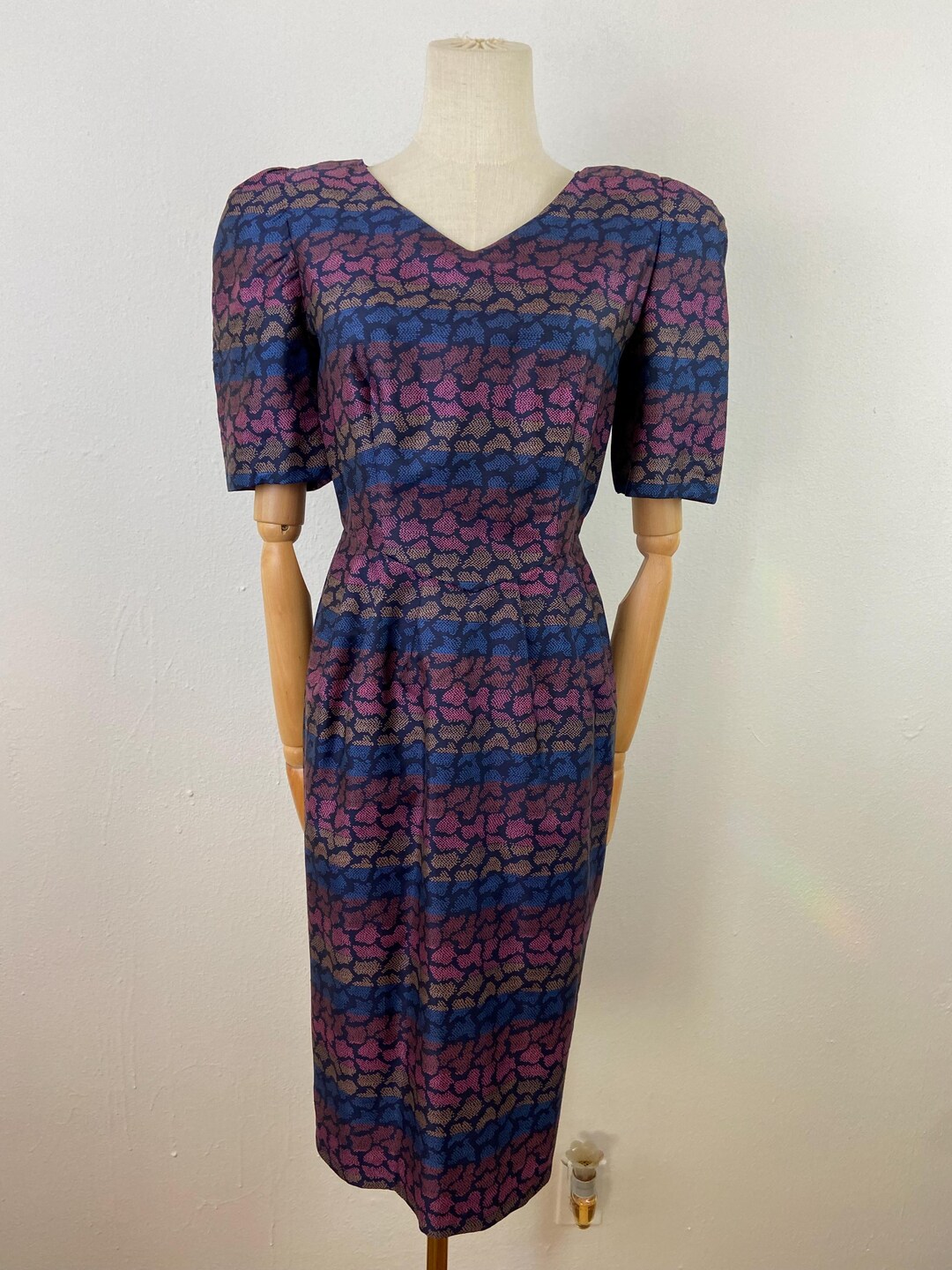 Vintage 90s Dusty Pastel Horizontal Print Colors, Short Puffy Sleeves ...