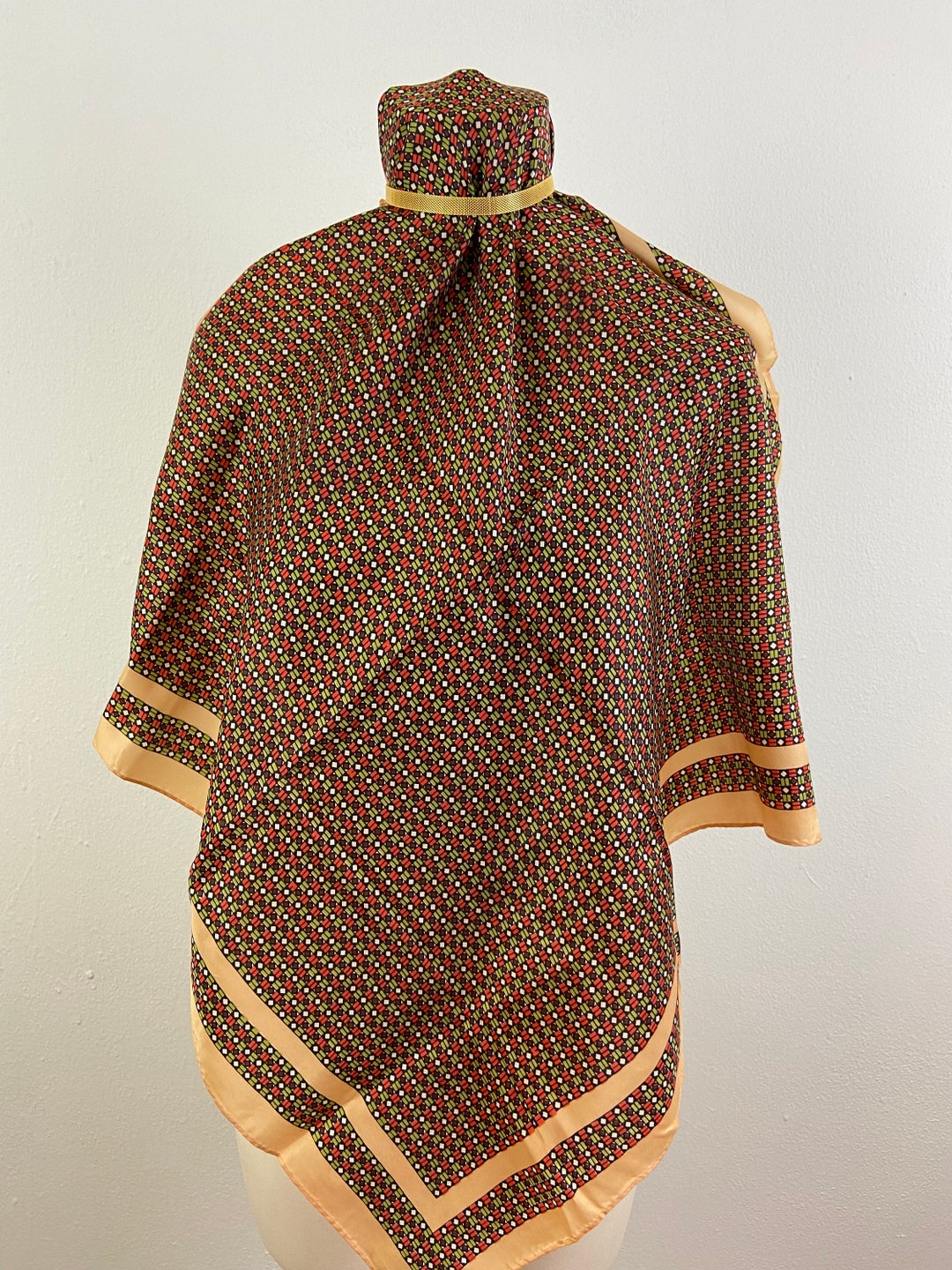 Vintage 70s Silky Abstract Plated Earth Colors Print Bohemian Scarf ...