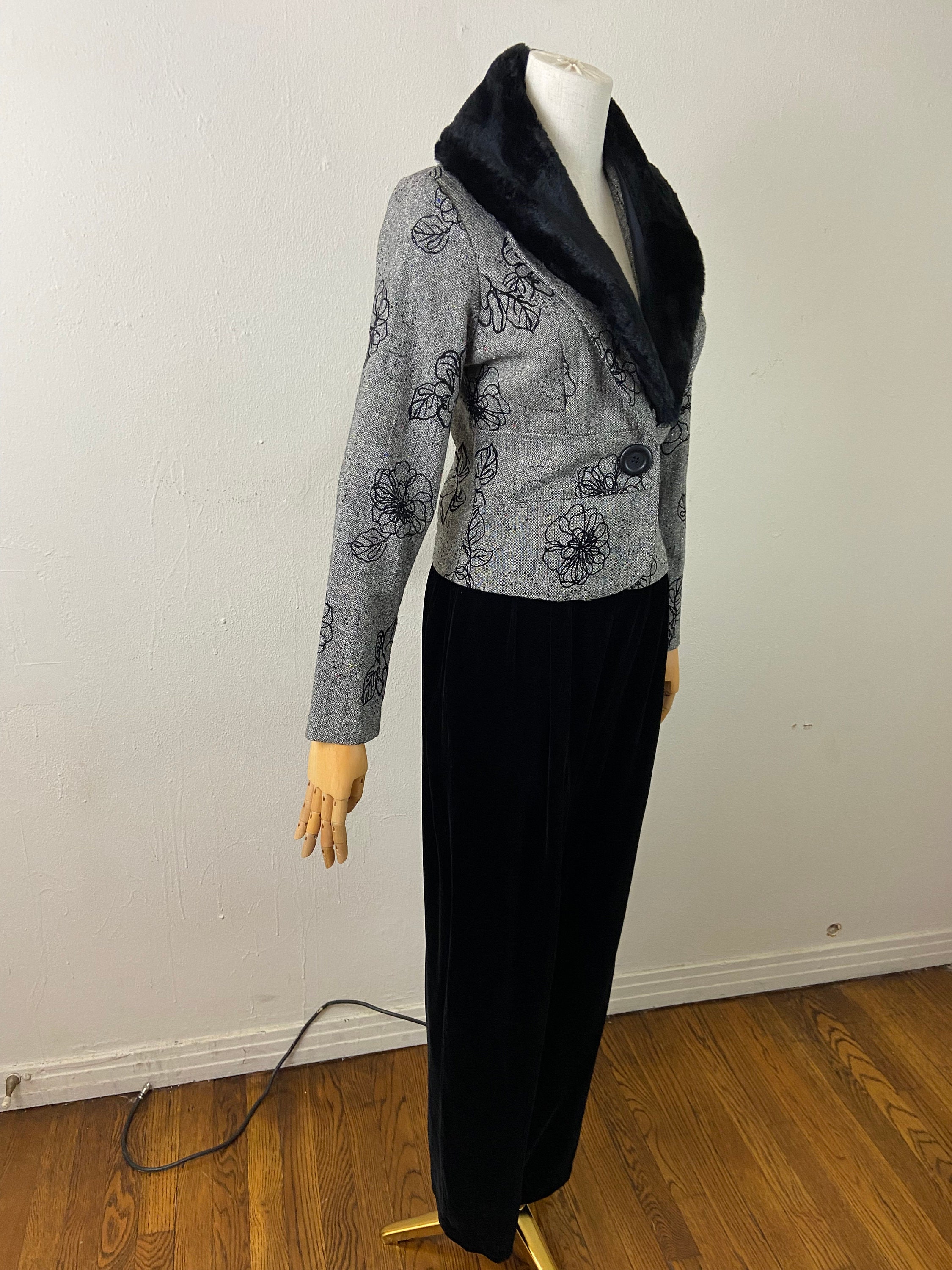Vintage 80s Rayon Wool Velvetier Relieves Motives Short Crop Jacket ...