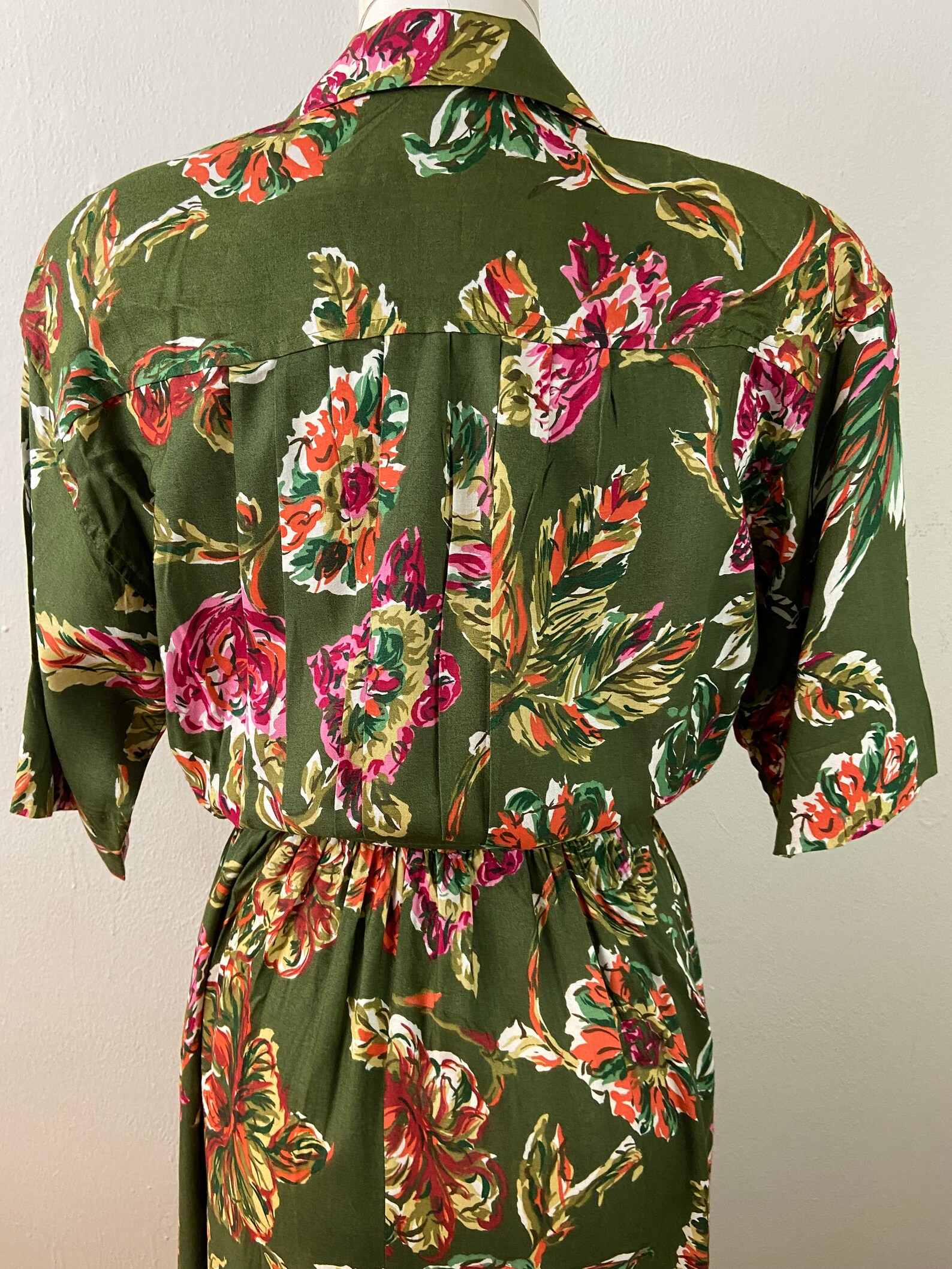 Vintage 80s Military Green Flower Print Crossbody Cotton Rayon Spring ...