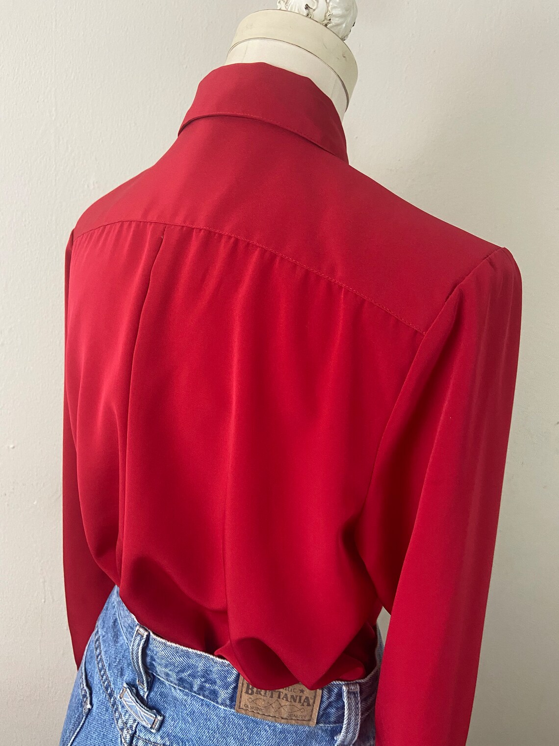 Vintage 80s Ruby Red Pleated Front Button Hidden Embroidery - Etsy