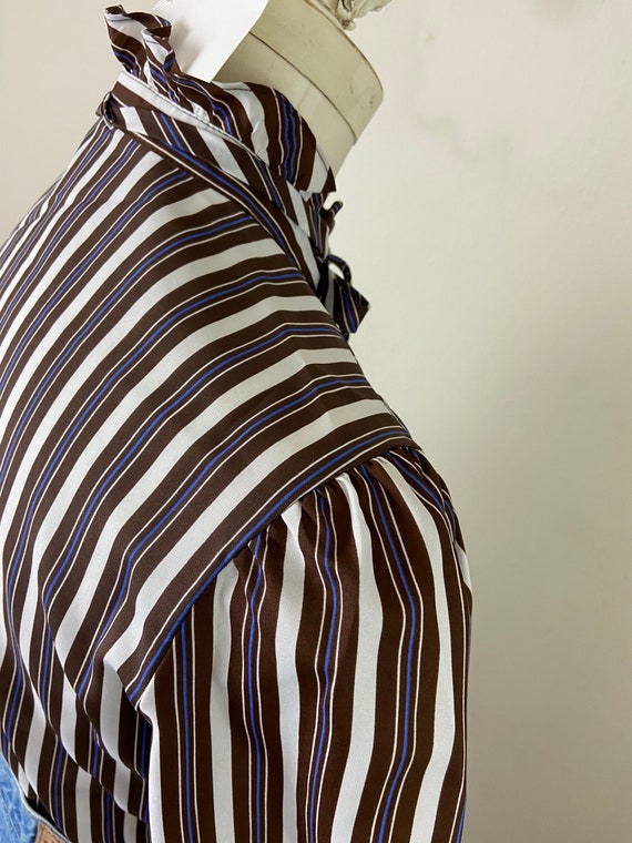 Vintage 70s Collared Ribbon Bohemian Strip Blouse, El… - Gem