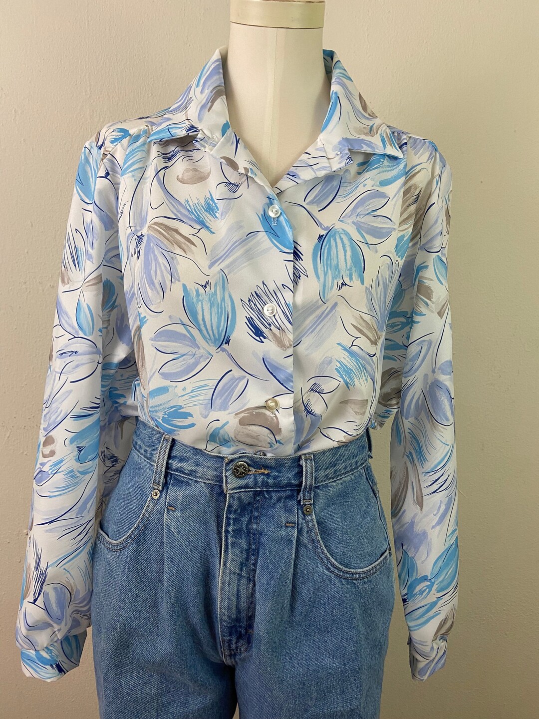 Vintage 70s Pastel Color Floral Print Ballon Sleeves Spring-summer Boho ...