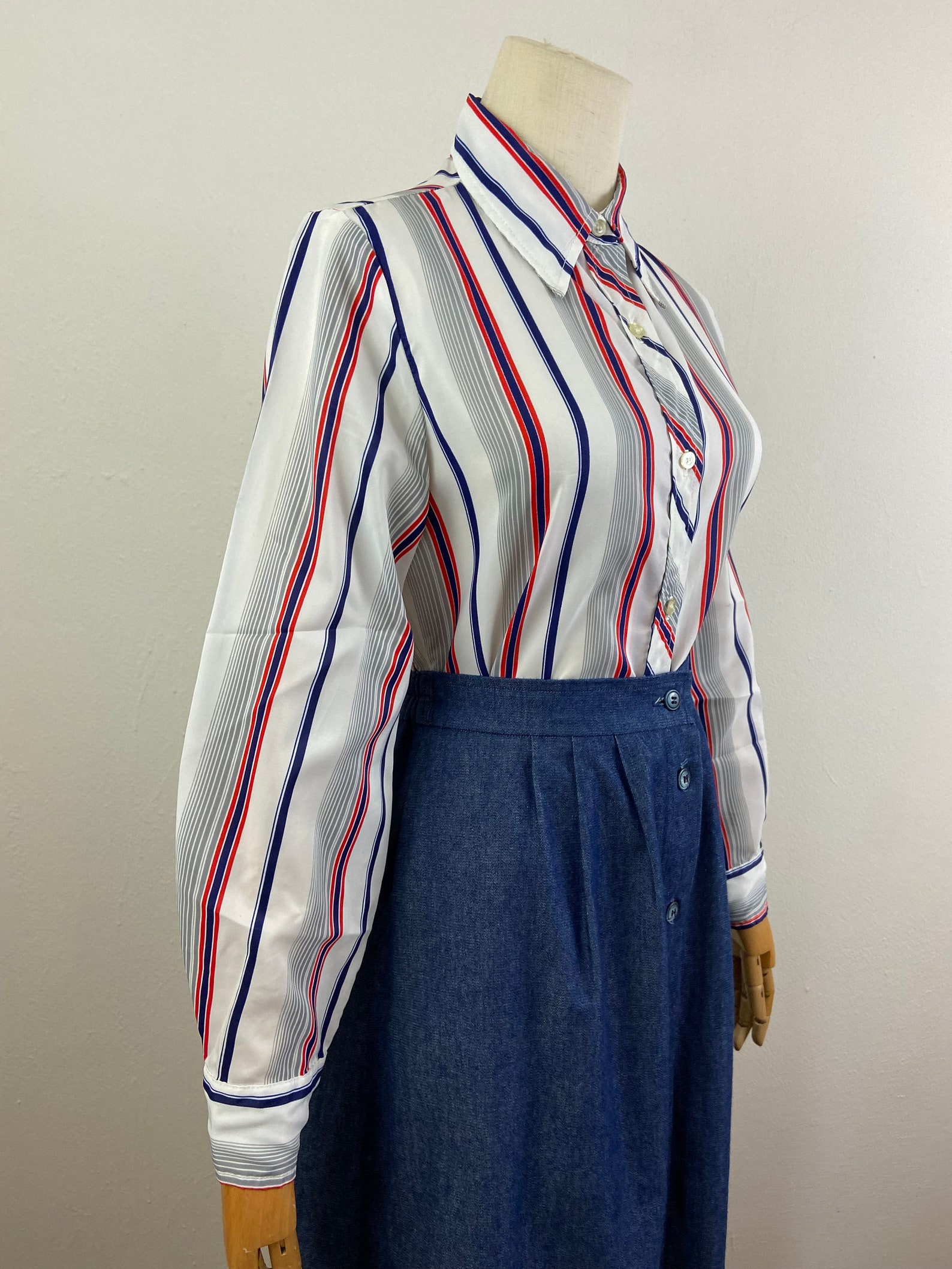 Vintage Blouse From Late 60s, Marine Colors Vertical Stripe Secretary ...